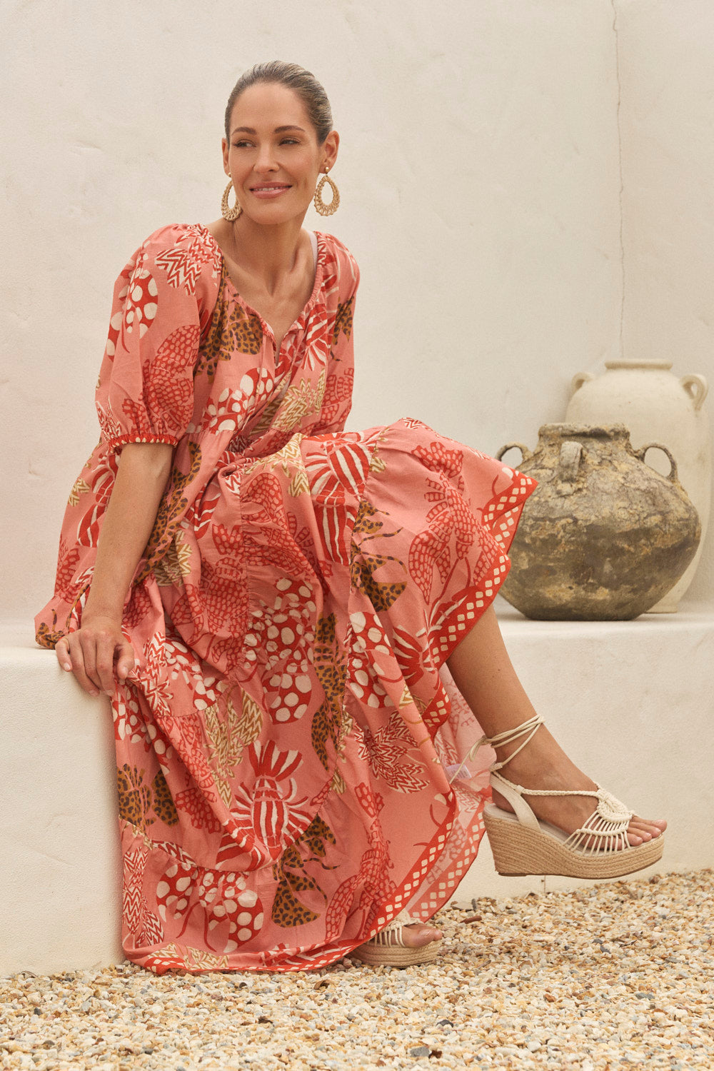 Layla Tiered Dress in Rock Lobster | Adrift Clothing